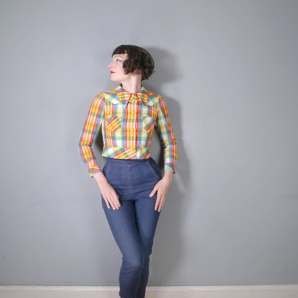70s COLOURFUL RAINBOW CHECK CROPPED JACKET - XS – Sartorial Matters